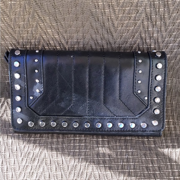 Zara | Bags | Zara Black Leather Studded Rocker Chain Crossbody Wallet ...